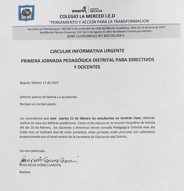 Circulares 2023 - Colegio La Merced IED